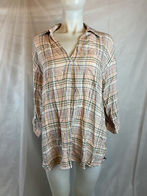 William Rast Long Sleeve Plaid Top Criss Cross Back Women's XL Pink NEW ...