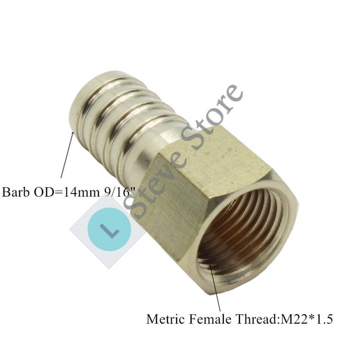 Metric Female Thread M22 M22x1.5 To Barb 14mm9/16"Hose Adapter Fitting ...