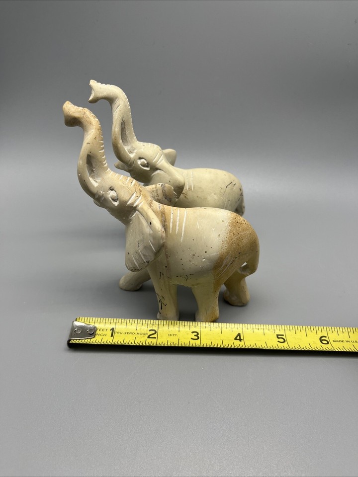 VTG Pair 2 Hand Carved Limestone Elephant Figurines Statue Decor | eBay