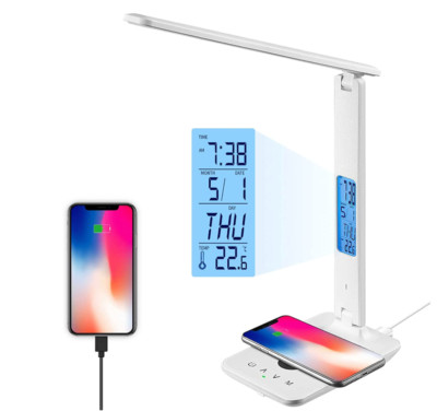 LED Desk Lamp with Wireless Charger, Table Lamp Clock, Alarm, Date ...