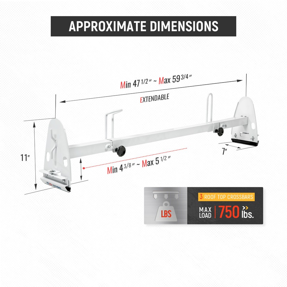 3 Cross Bar Heavy Duty Universal Van Roof Ladder Racks 750 lbs Steel ...