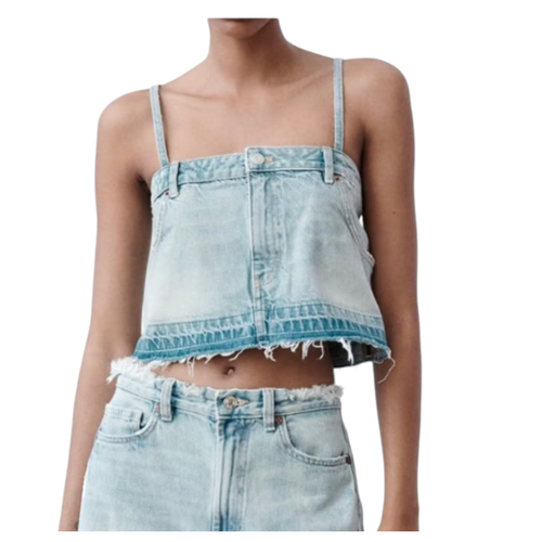 Zara NWT Women's Cropped Denim Tank Top Blue Frayed Hem Size Large ...