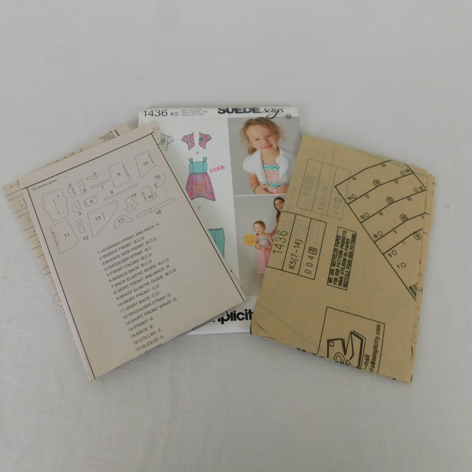 Simplicity Sewing Pattern 1436 Girls' Bolero Dress Skirt Leggings Size ...