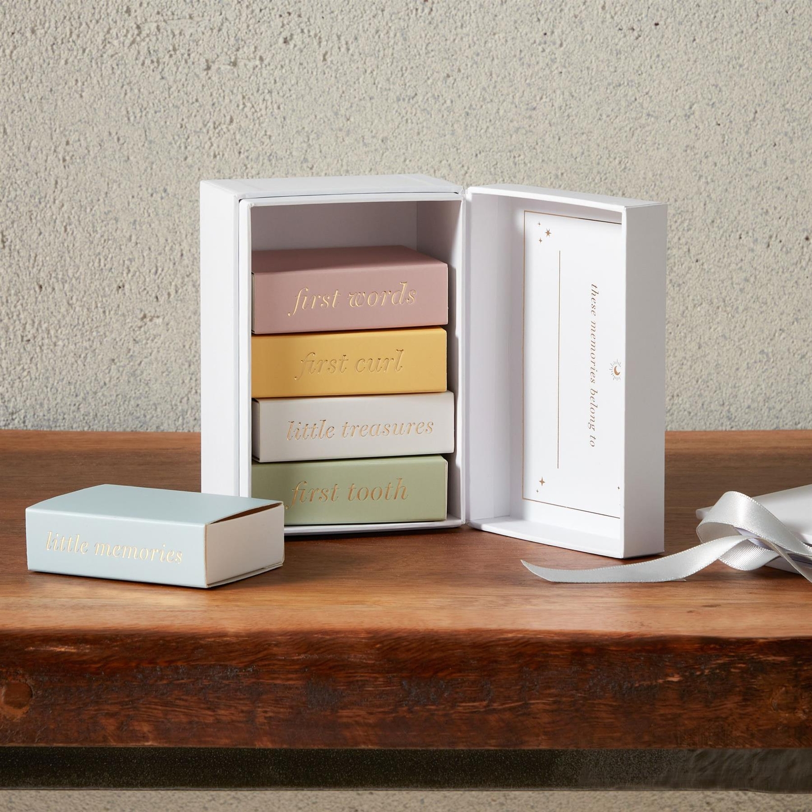 Baby Firsts Keepsake Box 5 Mini Matchboxes Memory Treasures Tooth Curl ...