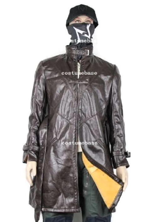 WATCH DOGS COSTUME Trench Coat Mask Cap SET of 3 watchdogs Aiden Pearce ...