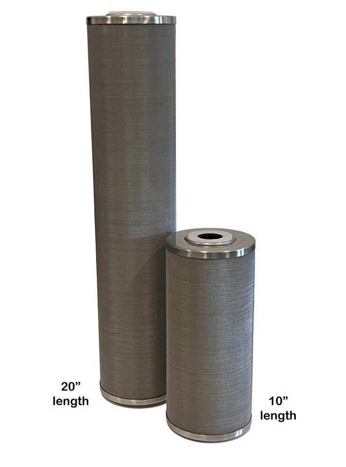 Hydro-Genics® Stainless Steel Cleanable Filter, 20" length, 4.3"OD, 100 ...