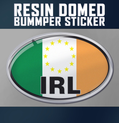 Oval IRL Flag & EU Stars, Resin Domed, Travel Bumper or Window Badge ...