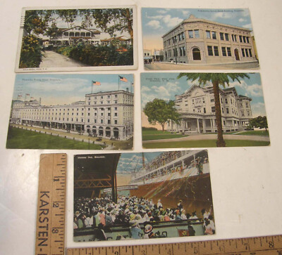 5 ANTIQUE 1925 POSTCARDS INCLUDING HONOLULU BANK ELKS CLUB & HILO HOTEL ...