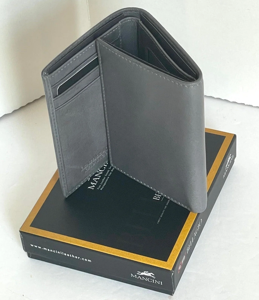 Mancini Wallet RFID Mens Gray Leather Trifold ID Window Billfold Small ...