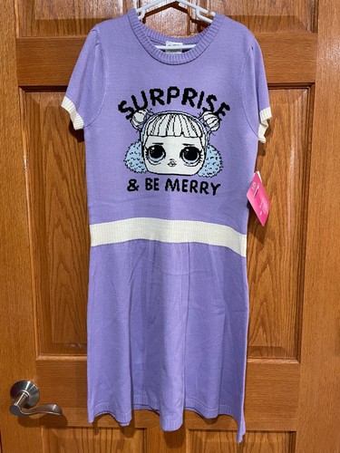 LOL Surprise Girl's L 10-12 Purple Surprise & Be Merry Sweater Dress ...