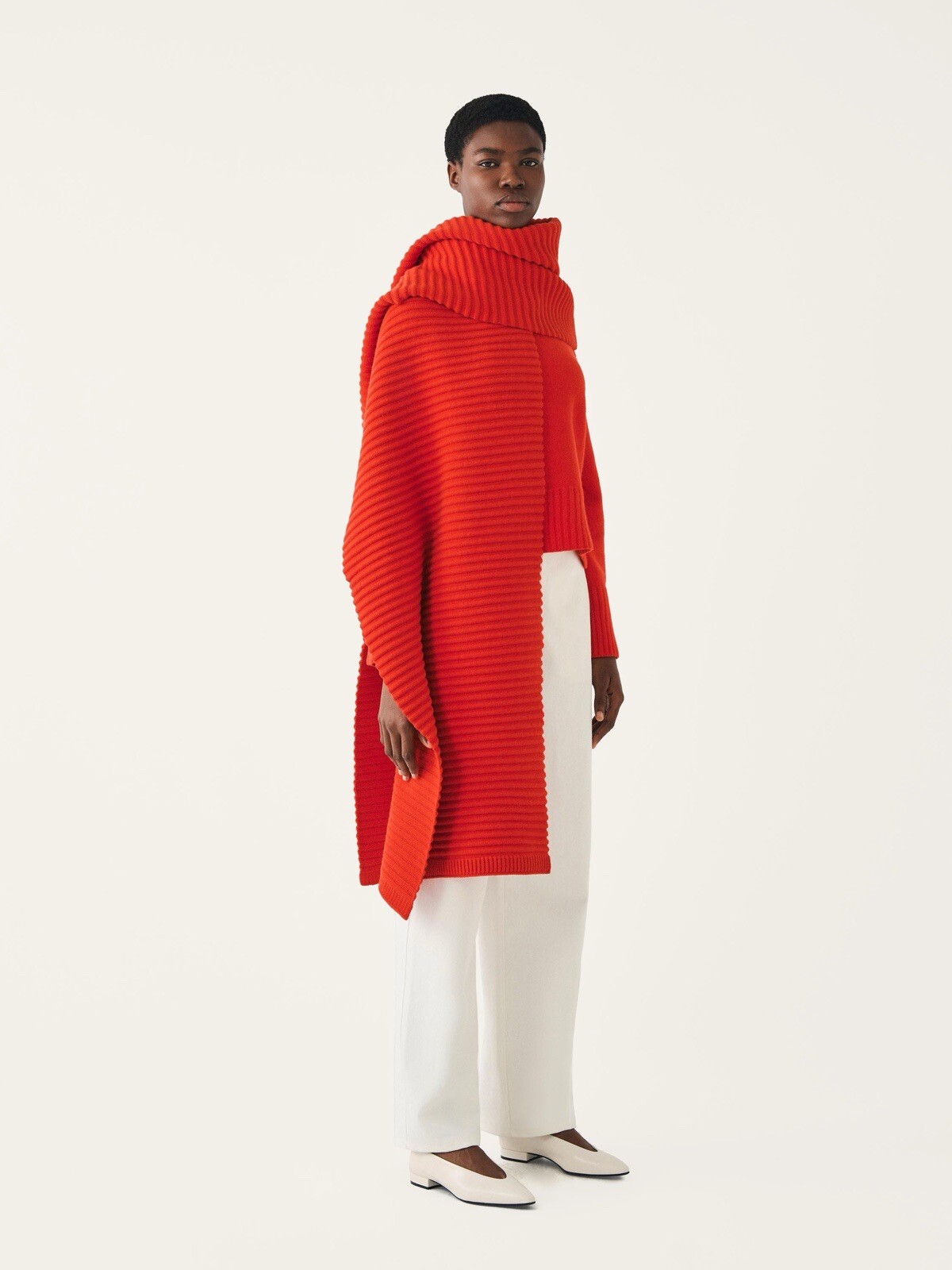 FFORME New KINSLEY Horizontal Rib Scarf Blanket Wool Cashmere Fire M/L ...