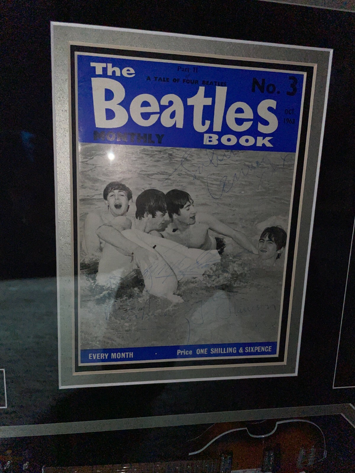 Beatles autographed framed display guitar vintage fan magazine Beckett ...