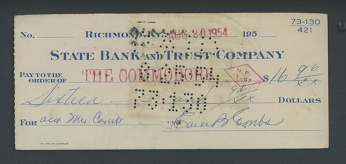 Earl Combs Yankees HOF Signed Check AUTO Autograph AUG. 20, 1954 | eBay