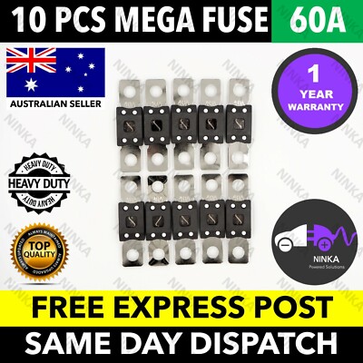 10 x 60 AMP Mega Fuse Heavy Duty Dual Battery Mining System High ...