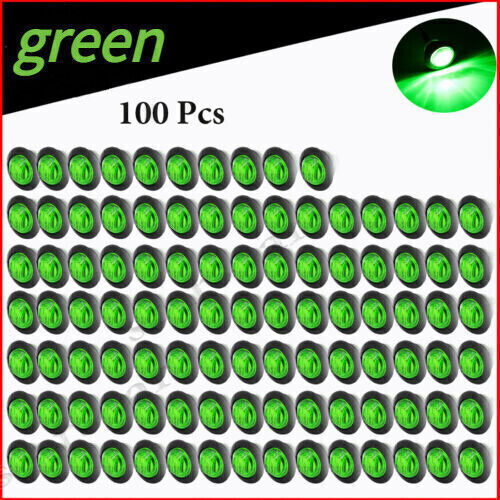 100x Round 3/4"Green Side Marker Lights Push-In Truck Trailer LED ...
