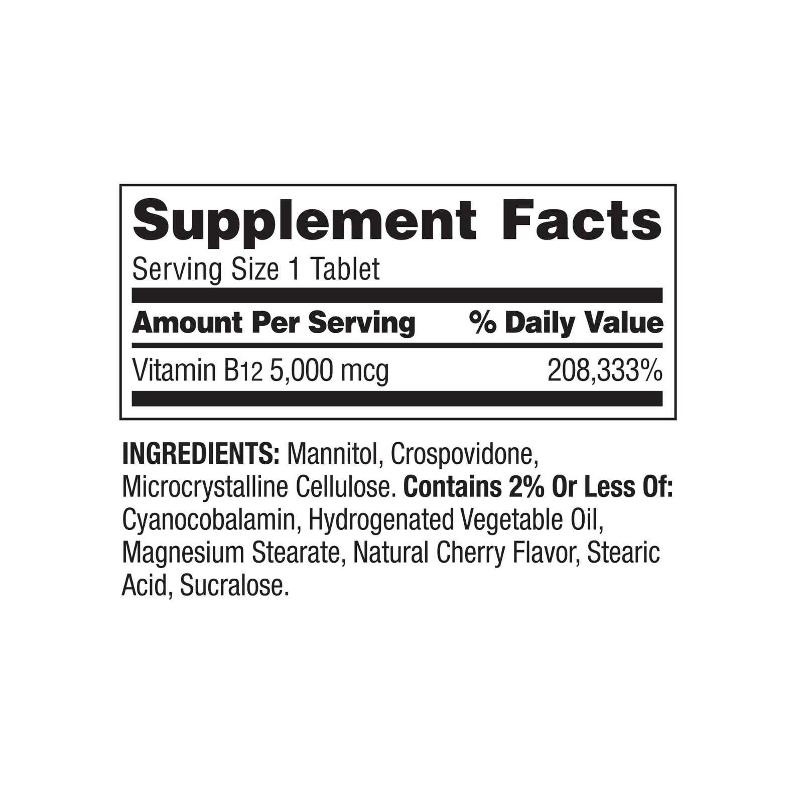 Spring Valley Extra Strength Vitamin B12 Fast Dissolve Cherry 5000 Mcg ...