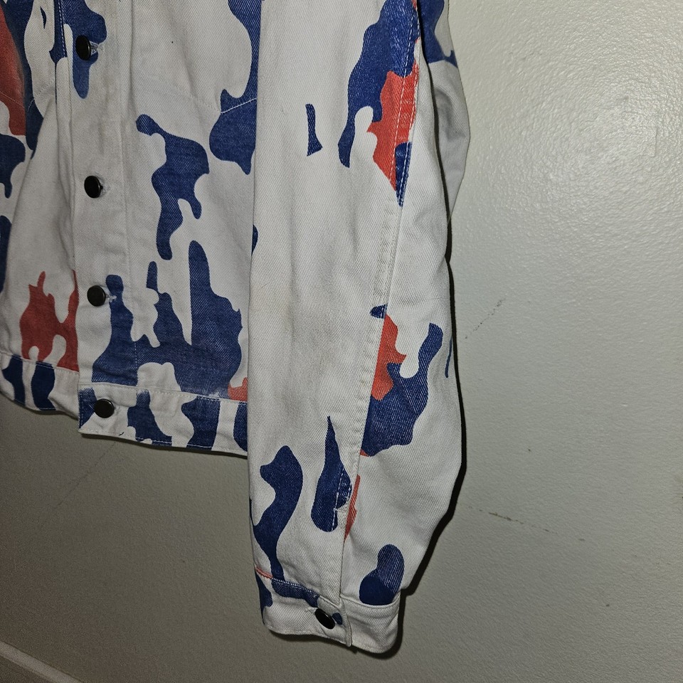 424 Denim Trucker Jacket Camo Men's Size Medium White/Blue/Orange | eBay
