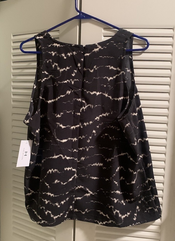 Women's Size L HALSTON Black/Tan Sleeveless Flowing Top Back Zipper NWT ...