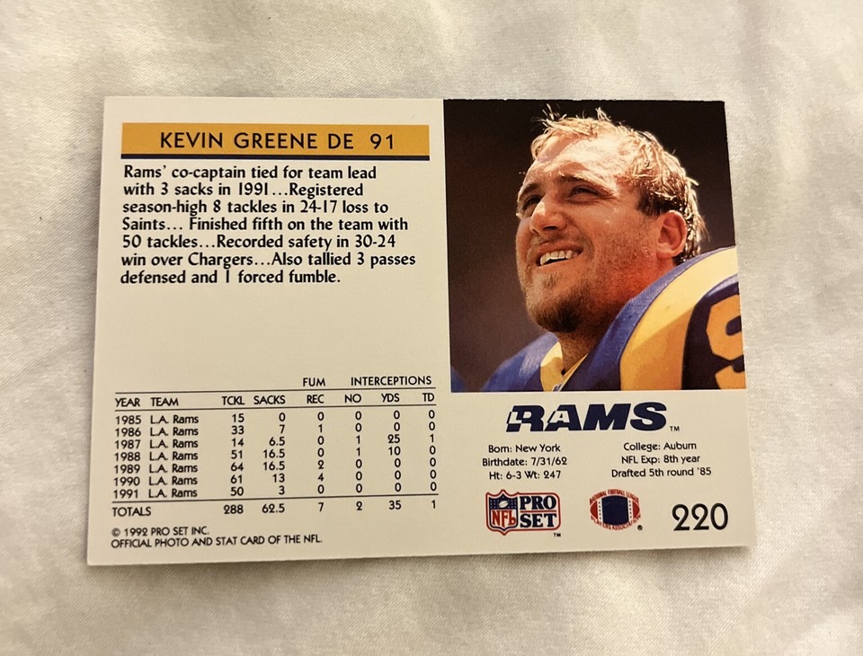 1992 Pro Set #220 Kevin Greene Los Angeles Rams HOF | eBay