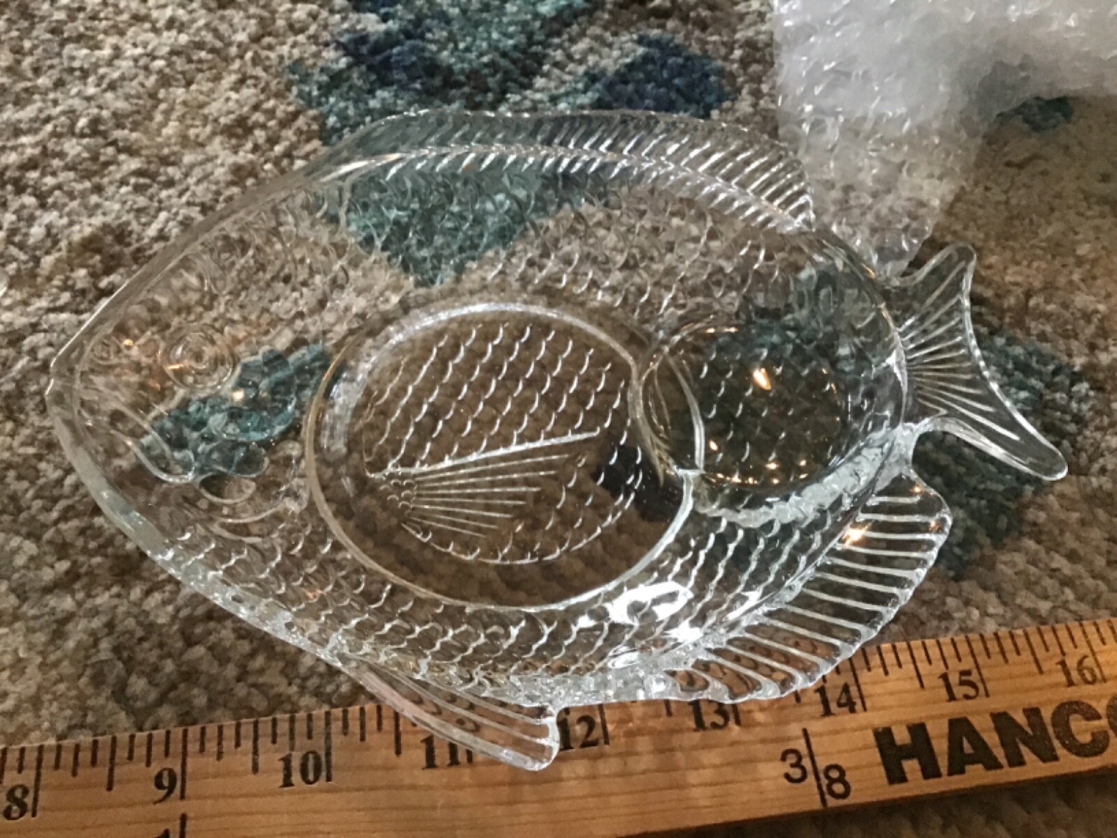 Vintage Clear Glass Fish Shaped Serving Dish Platter And 2 snack plates ...