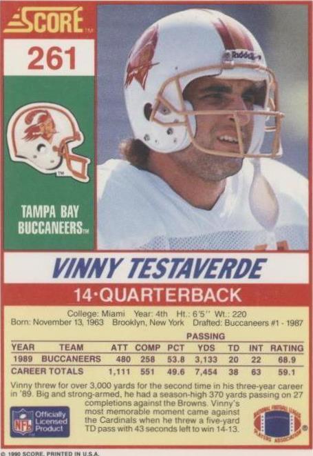 1990 Score Vinny Testaverde #261 for sale | eBay