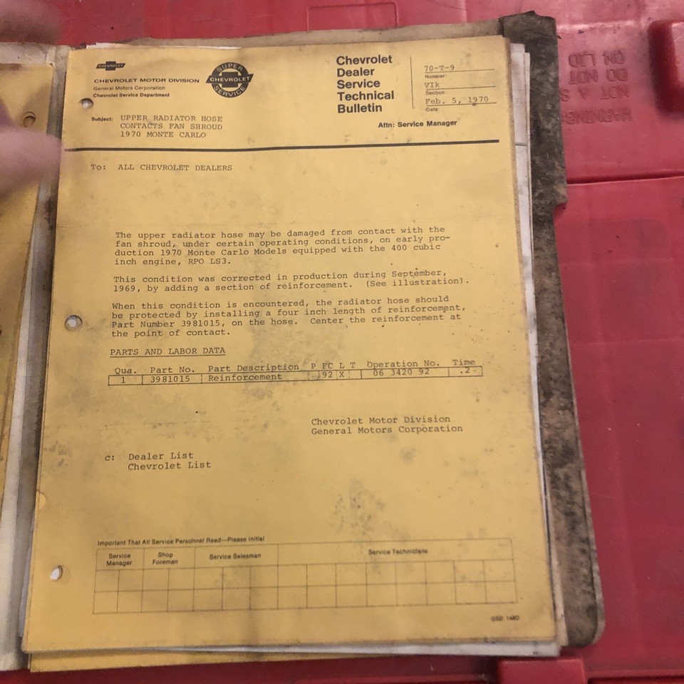 Original 1970 GM Chevrolet Dealer Service Information Bulletins | eBay
