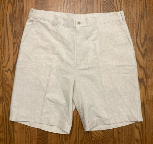 Ashworth Shorts Mens 38 Measure 40 Beige Linen Golf Preppy Vintage Y2K ...