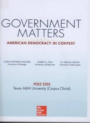 Government Matters: American Democracy in Context - Paperback - GOOD | eBay