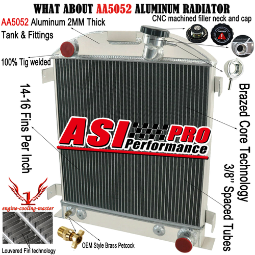 4 Row Aluminum Radiator For 1928-31 32 Ford Model A Chopped GM Chevy V8 ...