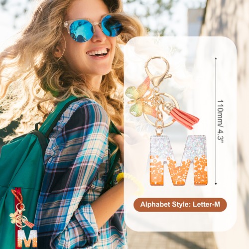 Alphabet m Tassel Butterfly Initial Letter Keychain (Orange/Silver ...