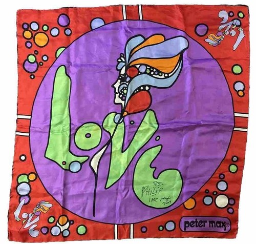 Beautiful HAND SIGNED Peter Max vintage 60s “Love” Silk Scarf 26”x26 ...