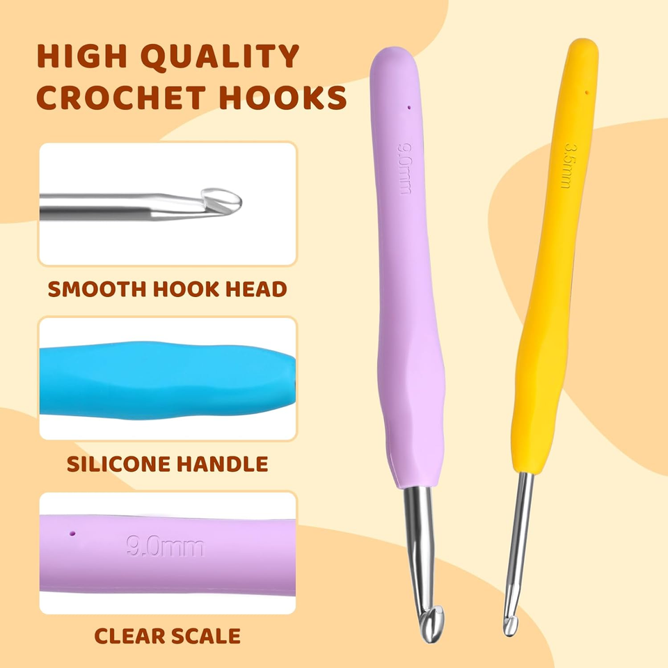 38 Pack Crochet Hooks Set, 13 Pcs 2Mm(B)-10Mm(N) Ergonomic Crochet ...