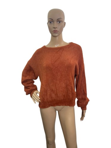 Express Women’s Size Medium Long Sleeve Round Neck Orange Fuzzy Sweater ...