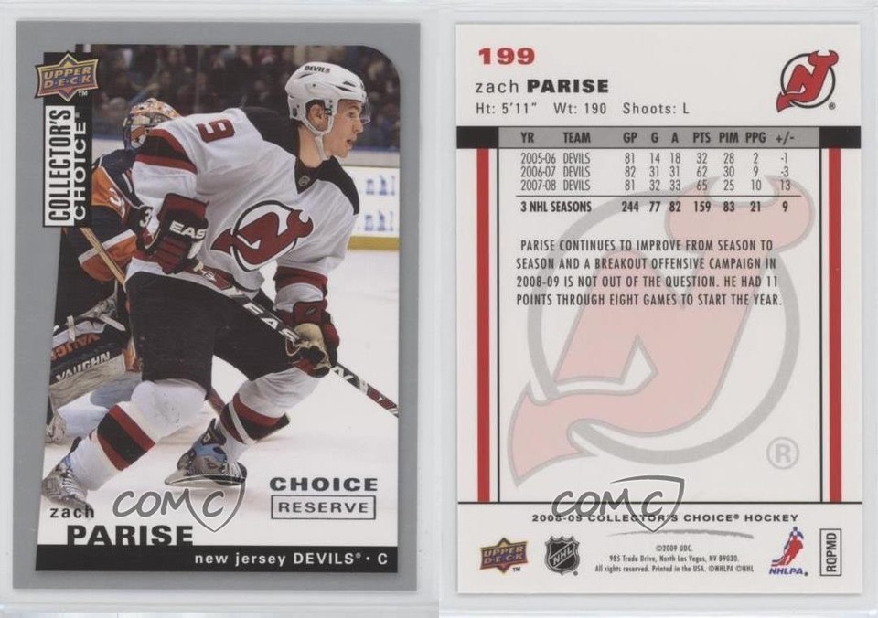 2008-09 Upper Deck Collector's Choice Reserve Silver Zach Parise #199 ...