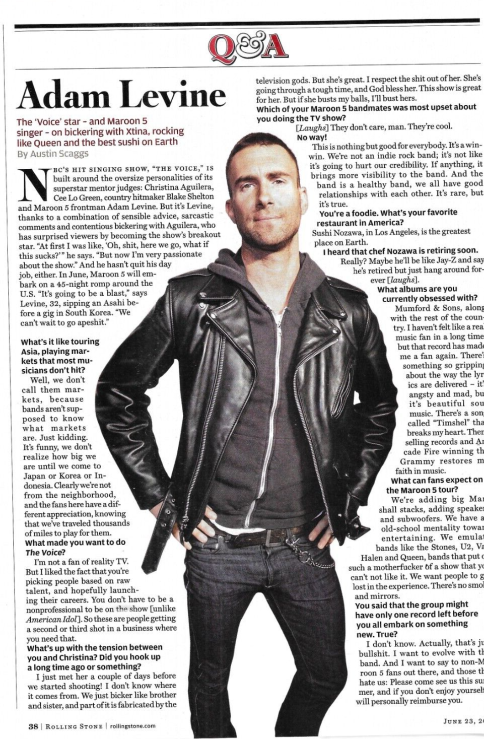 Rolling Stone Magazine Zach Galifianakis Adam Levine Bon Iver Crime ...