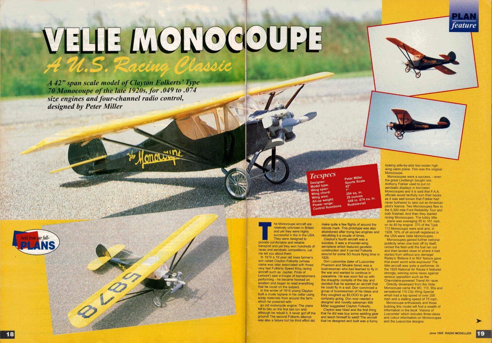 Model Airplane Plans (RC): Velie Monocoupe Type 70 42" Scale for .049 ...