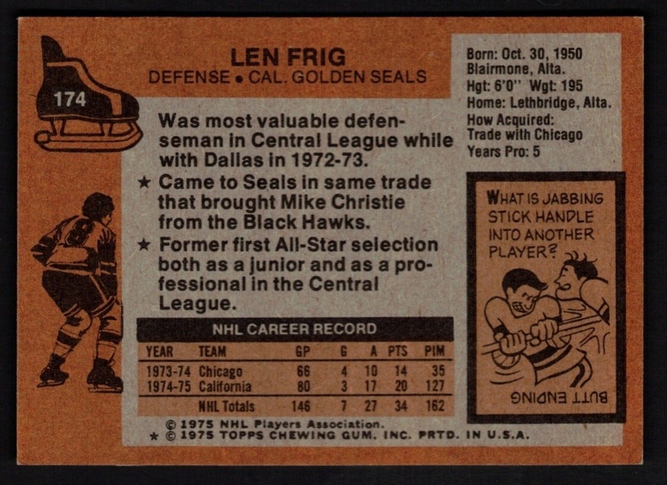1975-76 Topps Len Frig California Golden Seals #174 | eBay