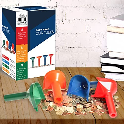 252 Coin Wrapper with Coin Sorter Tubes - Funnel Shaped Color-Coded ...