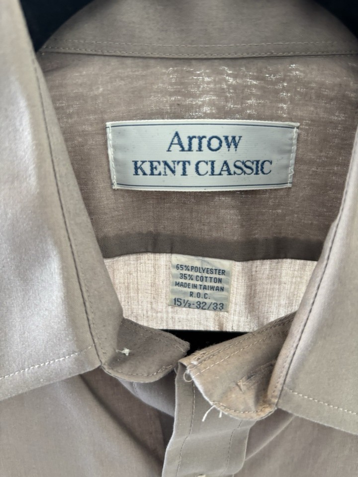 Arrow Kent Classic Taupe Men's Dress Shirt 15.5 32/33 Solid Long Sleeve ...