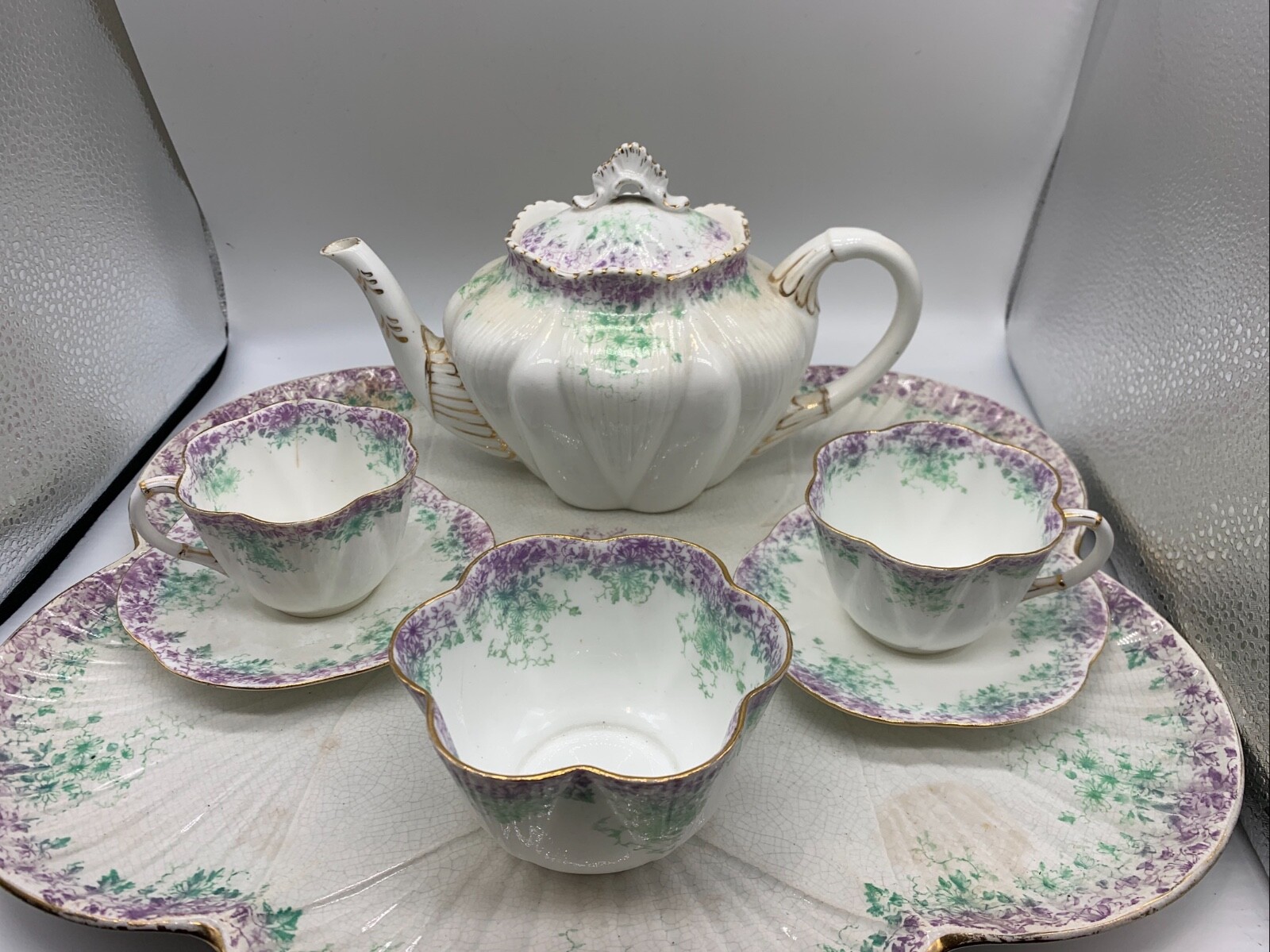 Antique Wileman Foley Bone china 1894-1910 Tea pot Tea cups saucer Cake ...