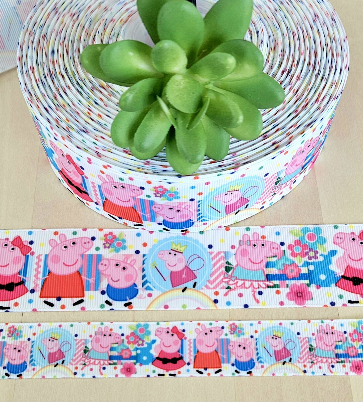 7/8 & 1.5" (1 YD) Peppa Pig Grosgrain Ribbon Pink Pig Character Ribbon ...