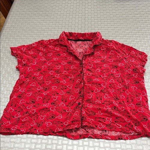 Disney Mickey Mouse Pajama Top Red Button Down XL Primark Sleep Shirt ...