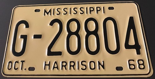 1968 Mississippi License Plate G-28804 Harrison County Gulfport Biloxi ...