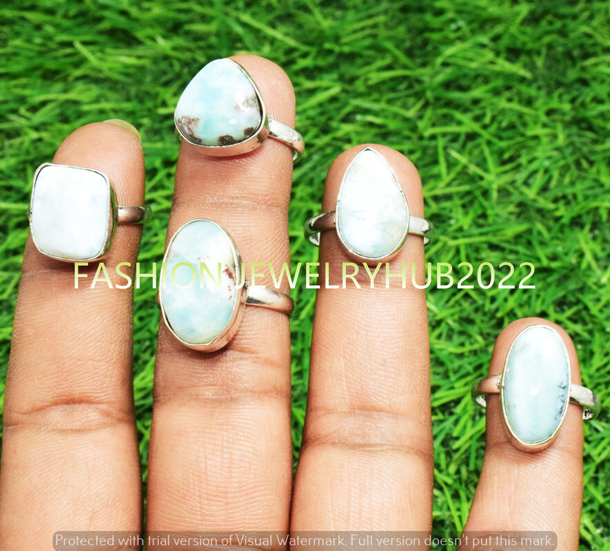 Real Larimar Gemstone Handmade Rings 50pcs Lot 925 Silver Plated ...