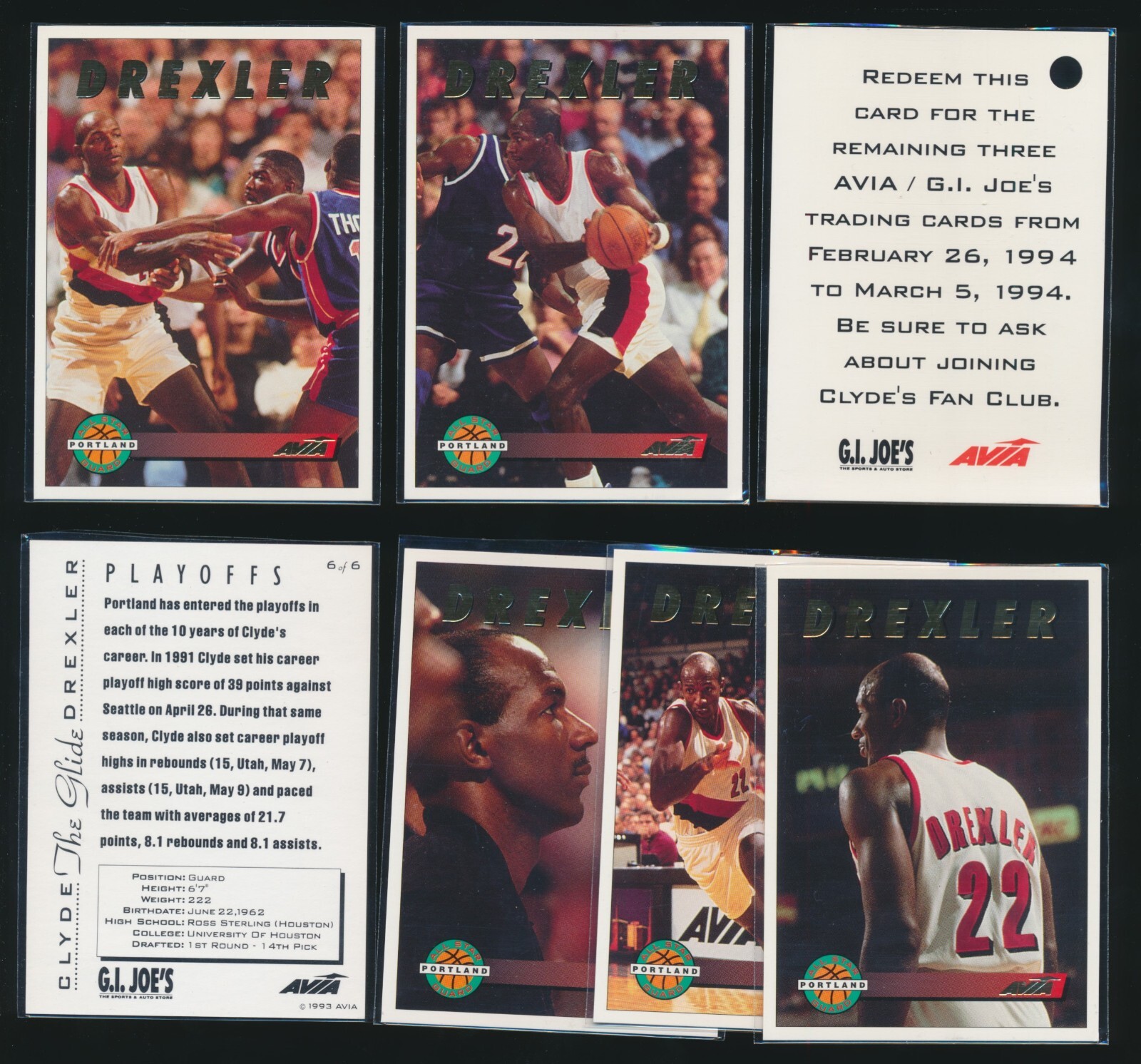 1993-94 Avia Shoes CLYDE DREXLER -Complete Set (6+1 ad card) *TOUGH* | eBay