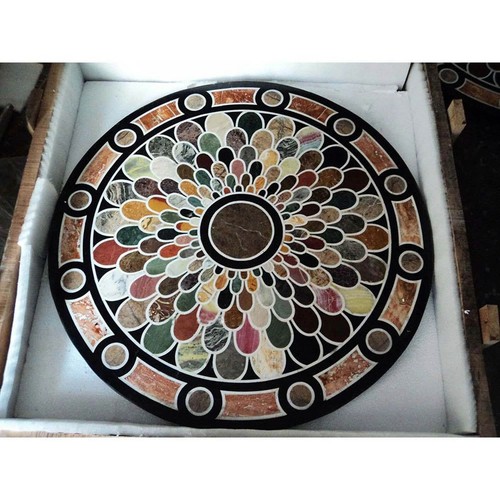 Mosaic Round Coffee Table Top Black Marble Inlay Stone Handmade Home ...