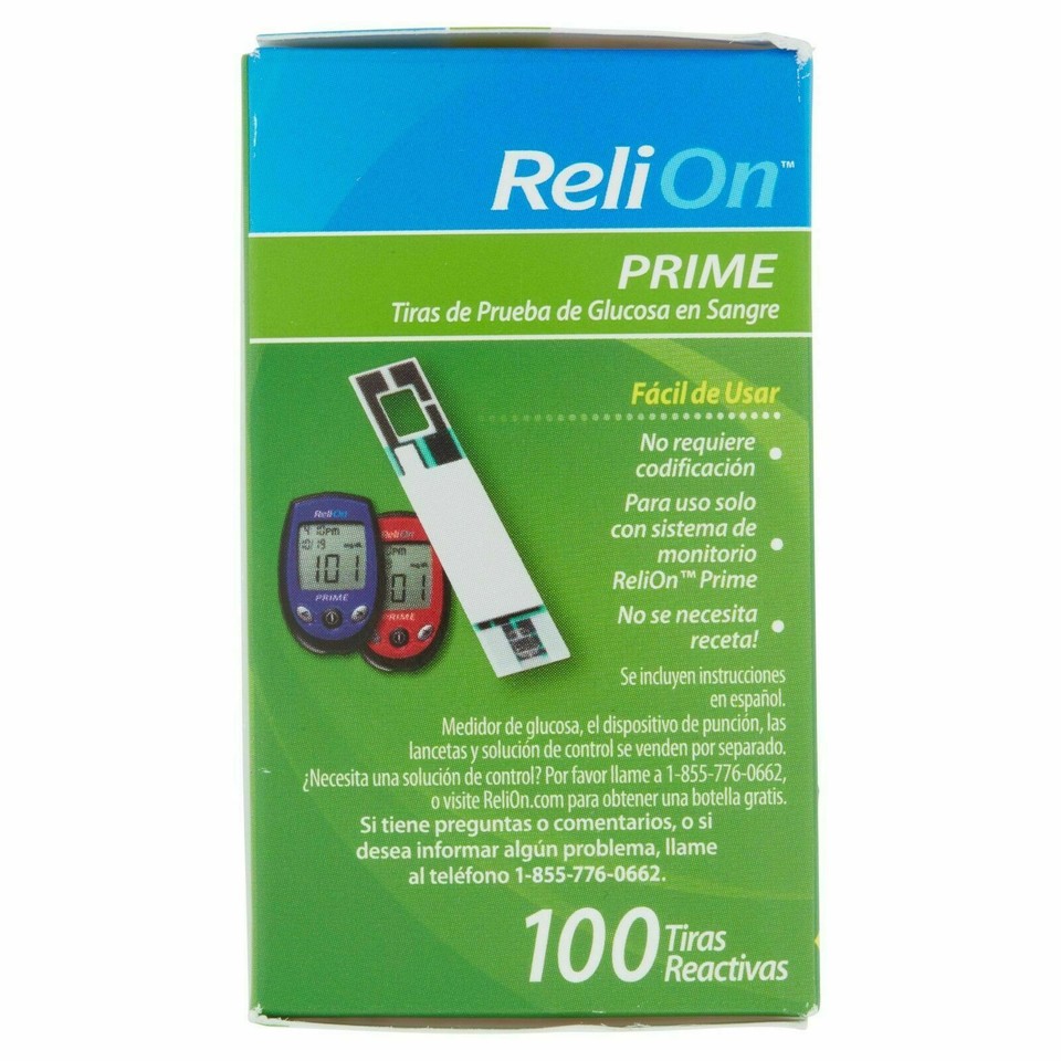 ReliOn Prime Blood Glucose Test Strips, 100-Count 731084396207| eBay