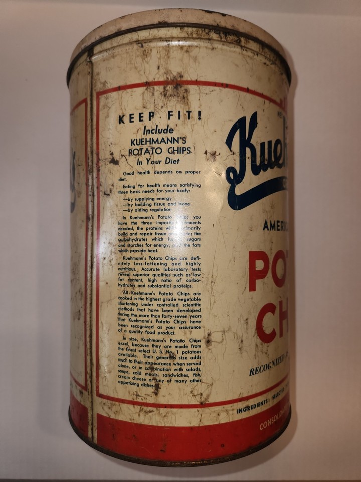 Vintage Large 11.5" TALL Kuehmann's ORIGINAL Potato Chip Tin Toledo ...