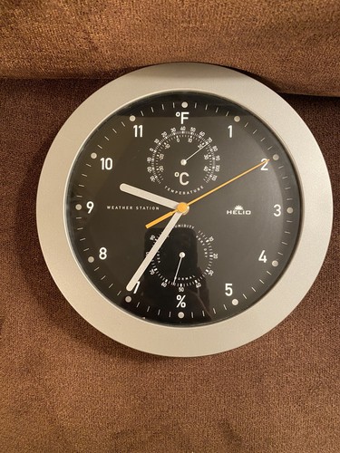 Vtg Helio Wall Clock Weather Station 10" Humidity/Temperature Silver ...