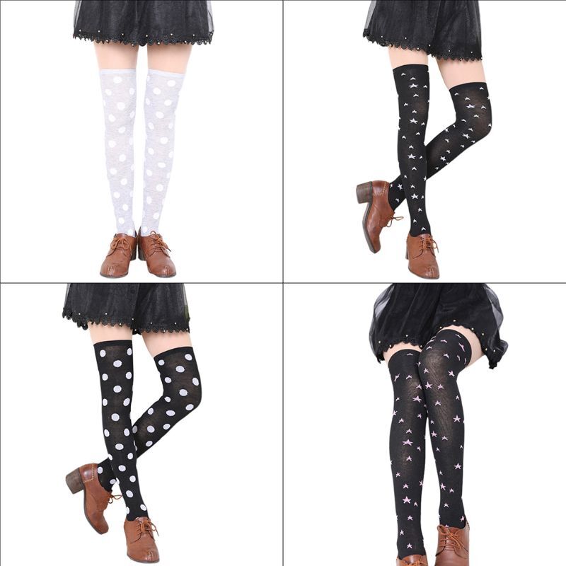 Japanese Preppy Style Women Girl Over Knee Long Socks Dot Star Print ...